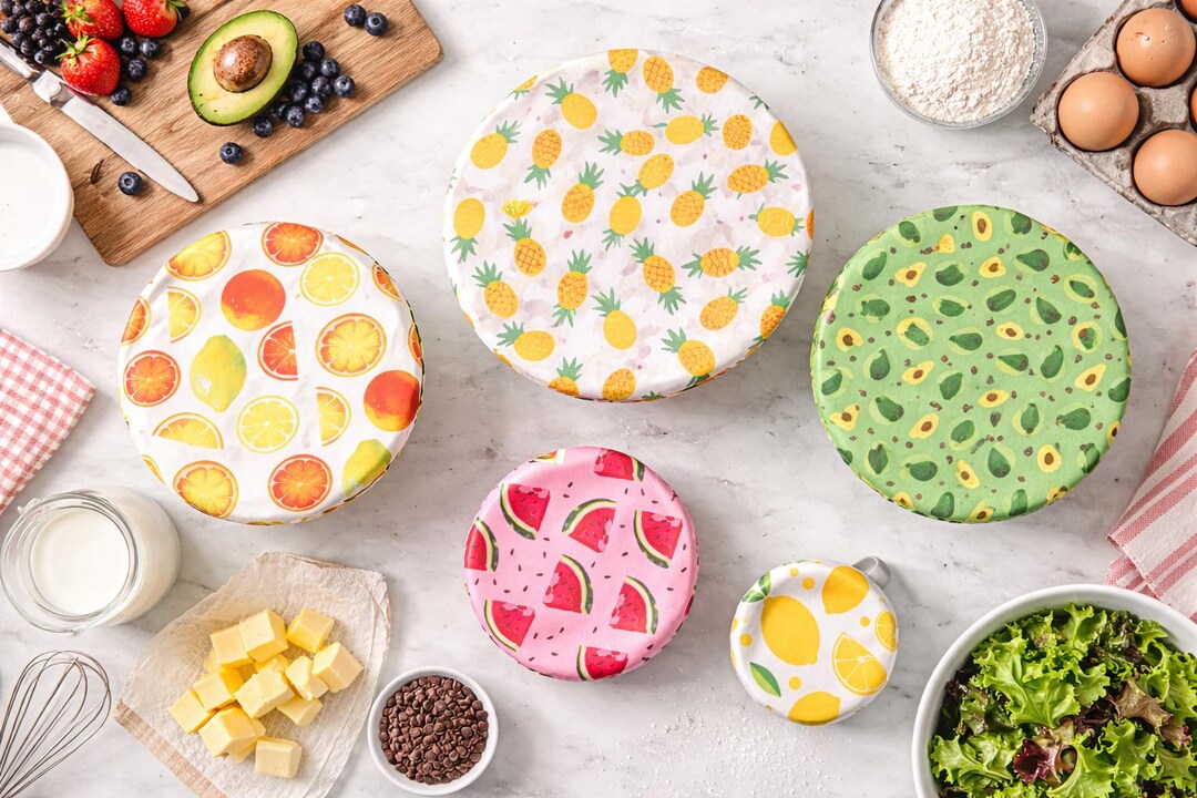 Set of 5 Reusable Fabric Bowl Covers, Cover for Bowls, Cups, Pots, Food ...