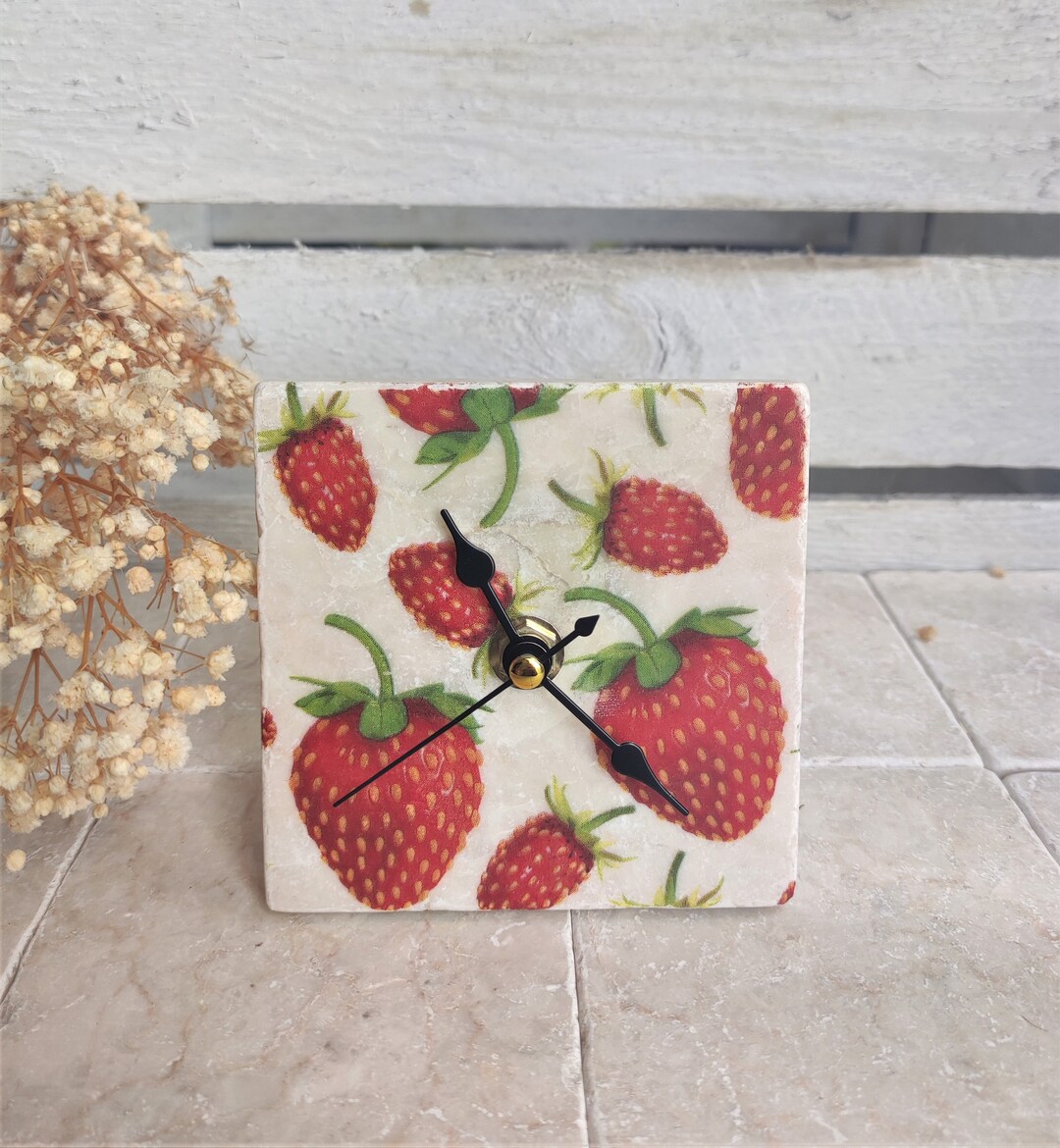 Handmade Marble Tile Clock With Strawberries Motif - Etsy