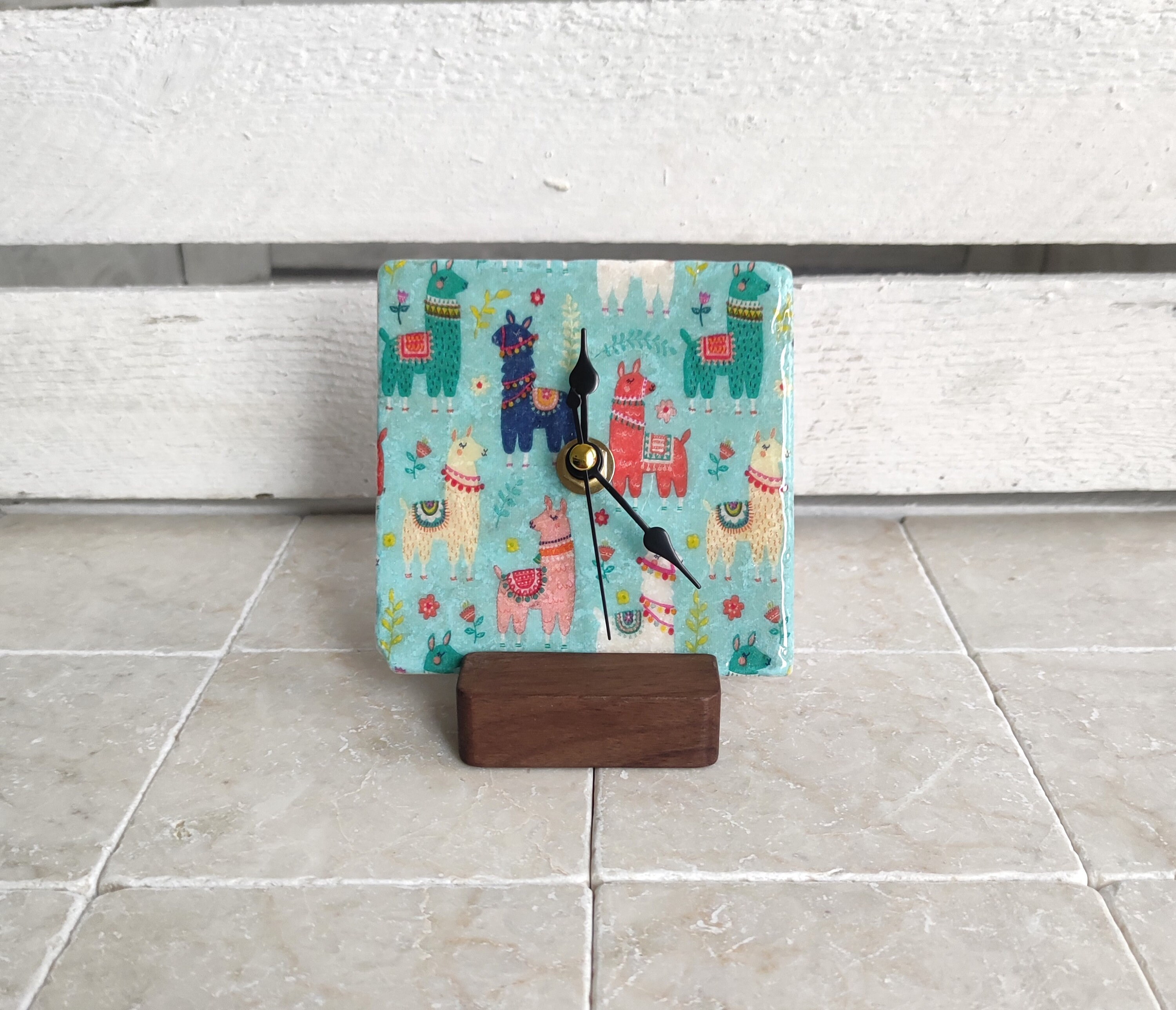 Handmade Marble Tile Clock With Llama Motif - Etsy
