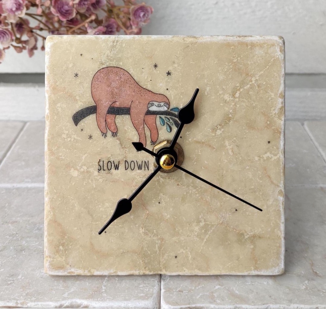 Handmade Marble Tile Clock With Sloth Motif, Including Wooden Stand - Etsy