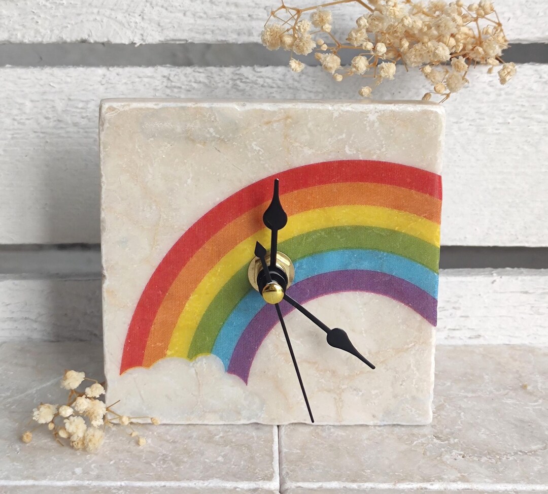 Handmade Clock Made of Marble Tile With a Rainbow Motif, Including ...