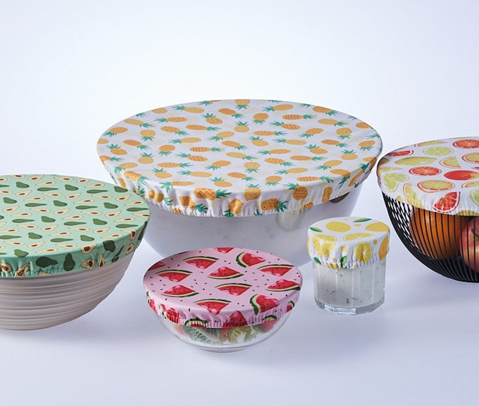 Set of 5 Reusable Fabric Bowl Covers, Cover for Bowls, Cups, Pots, Food ...