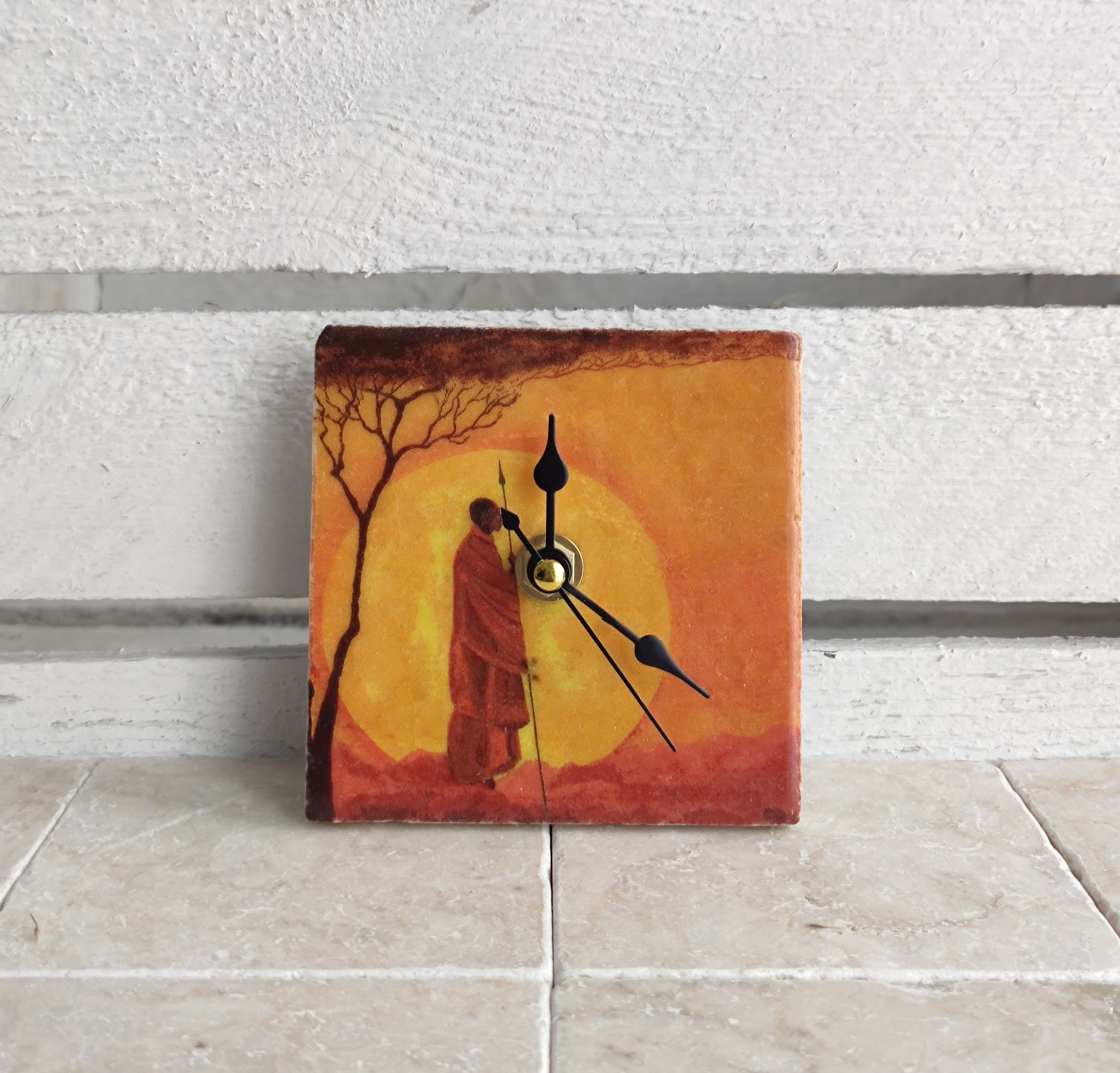 Handmade Marble Tile Clock With African Motif - Etsy