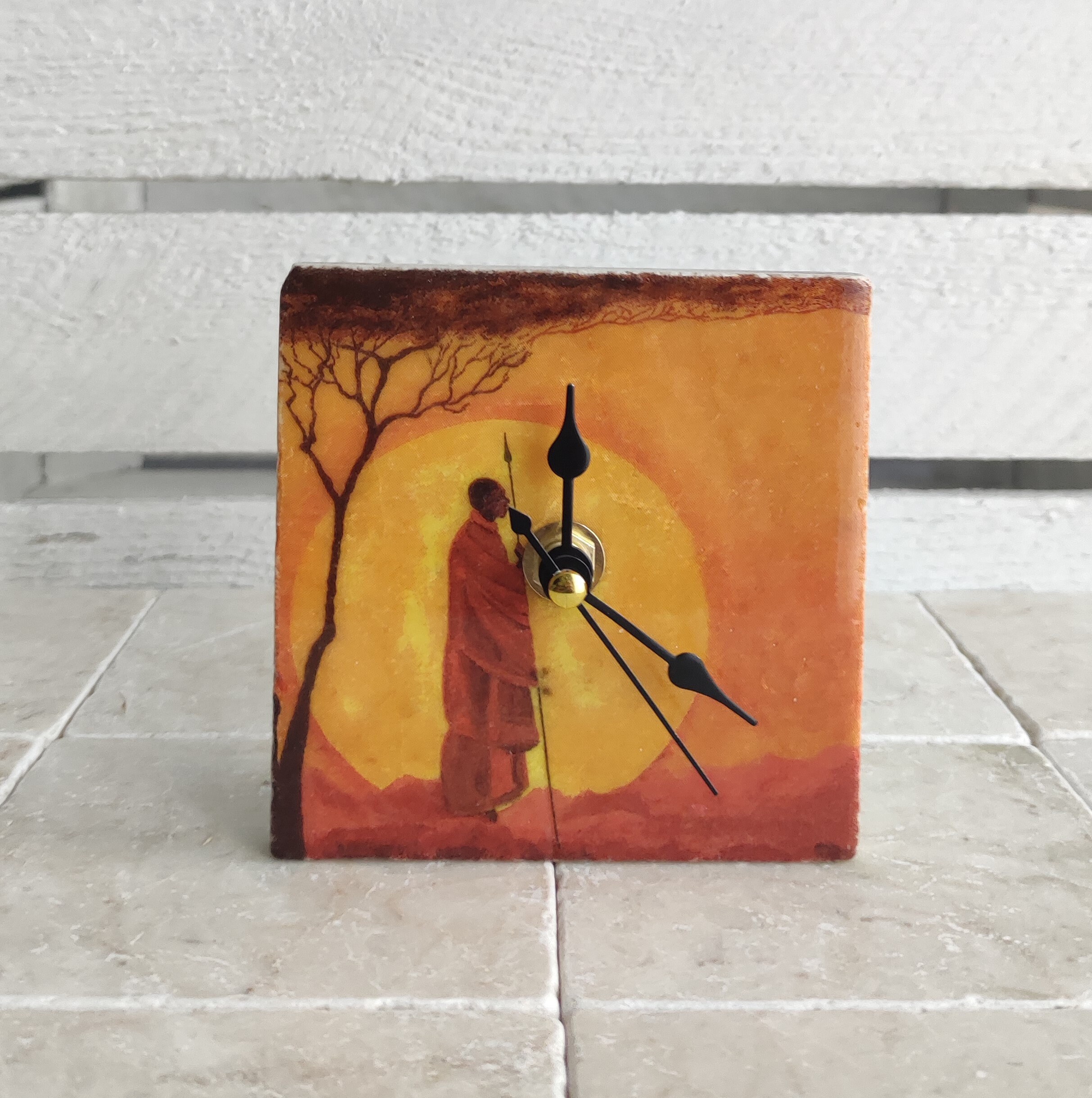 Handmade Marble Tile Clock With African Motif - Etsy