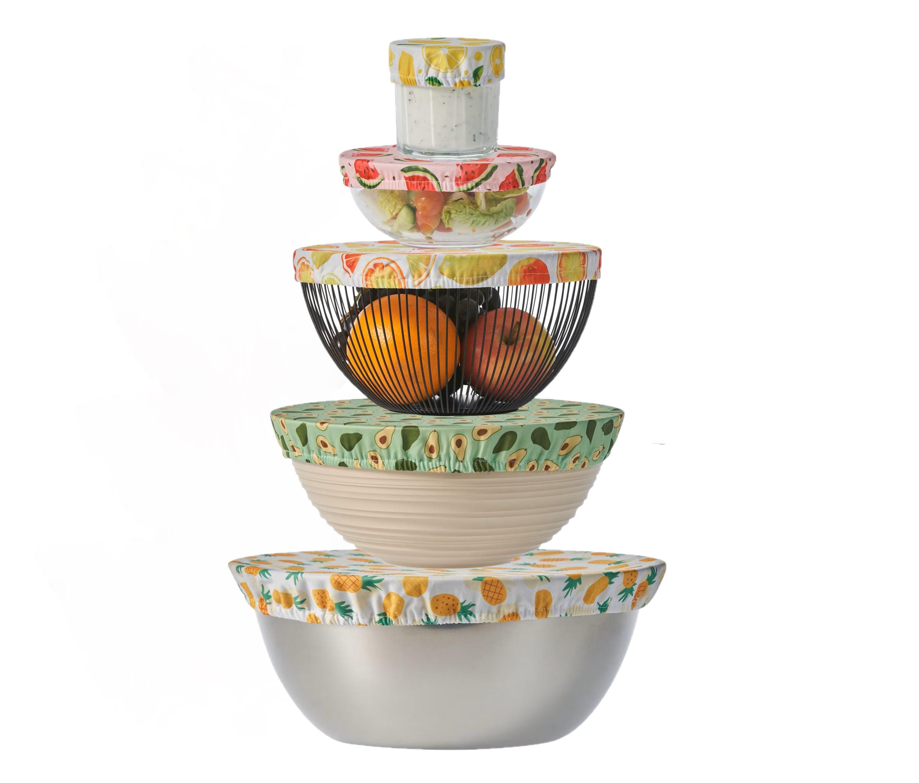 Set of 5 Reusable Fabric Bowl Covers, Cover for Bowls, Cups, Pots, Food ...