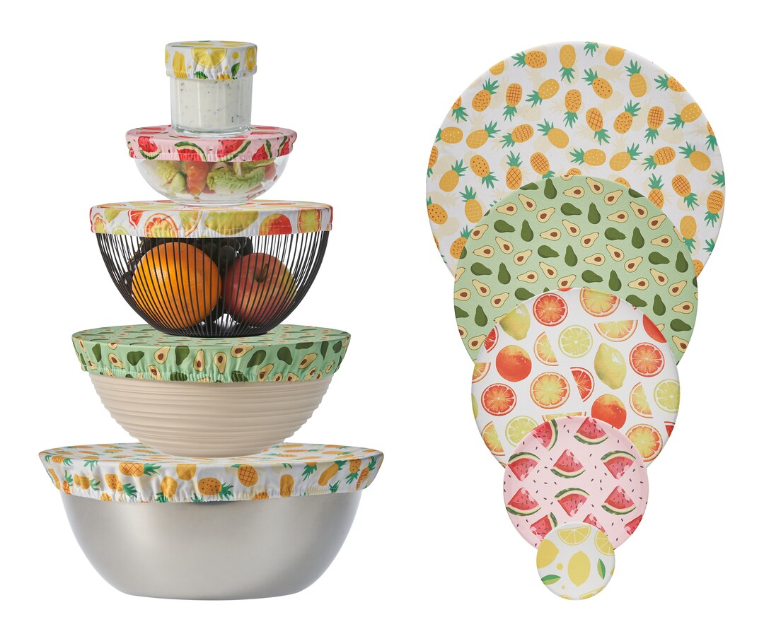 Set of 5 Reusable Fabric Bowl Covers, Cover for Bowls, Cups, Pots, Food ...