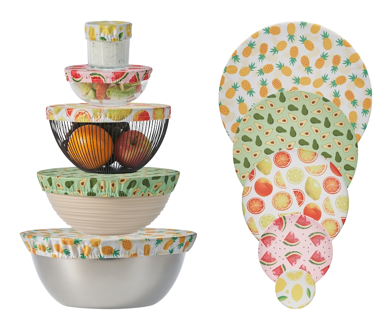 Set of 5 Reusable Fabric Bowl Covers, Cover for Bowls, Cups, Pots, Food ...