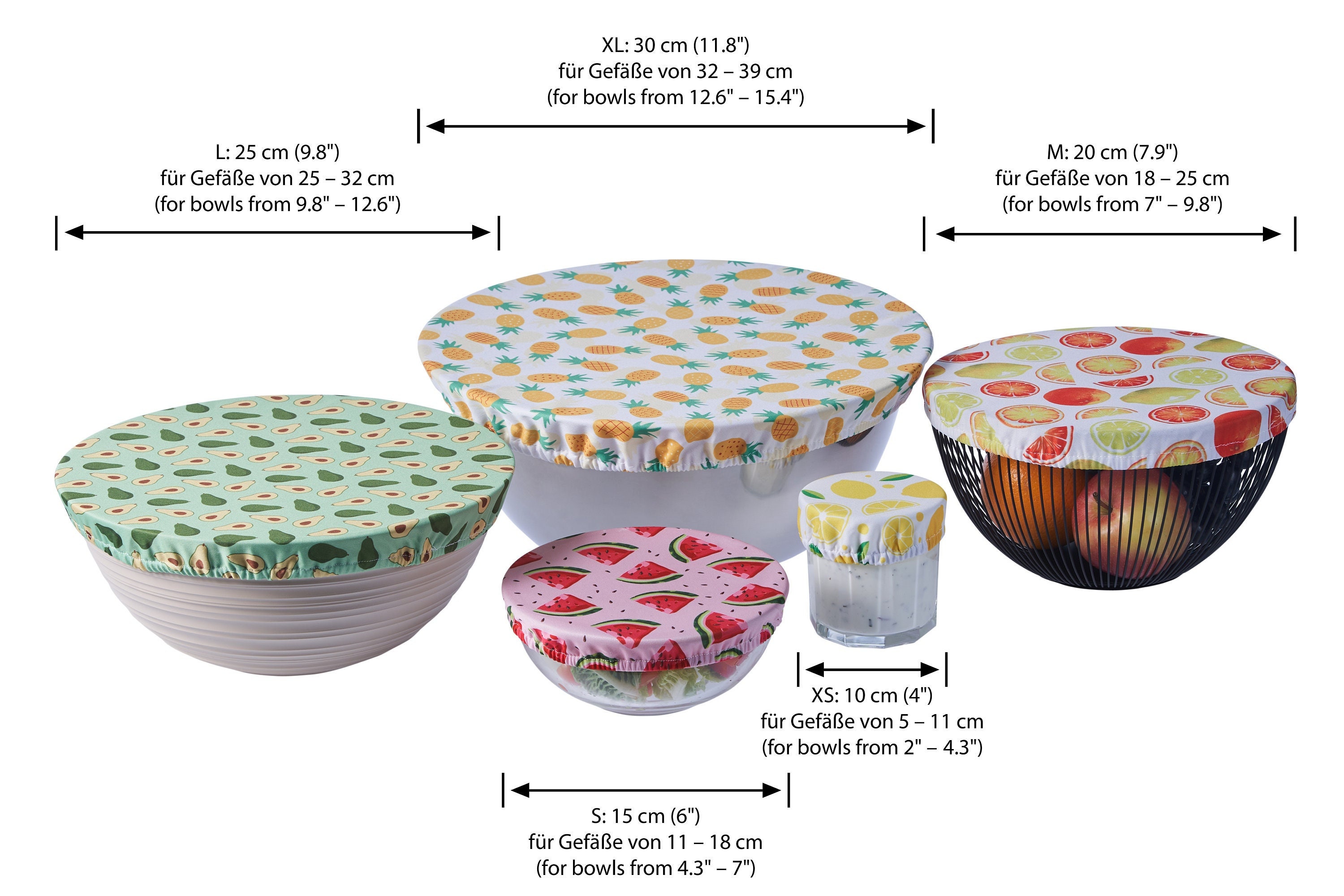 Set of 5 Reusable Fabric Bowl Covers, Cover for Bowls, Cups, Pots, Food ...