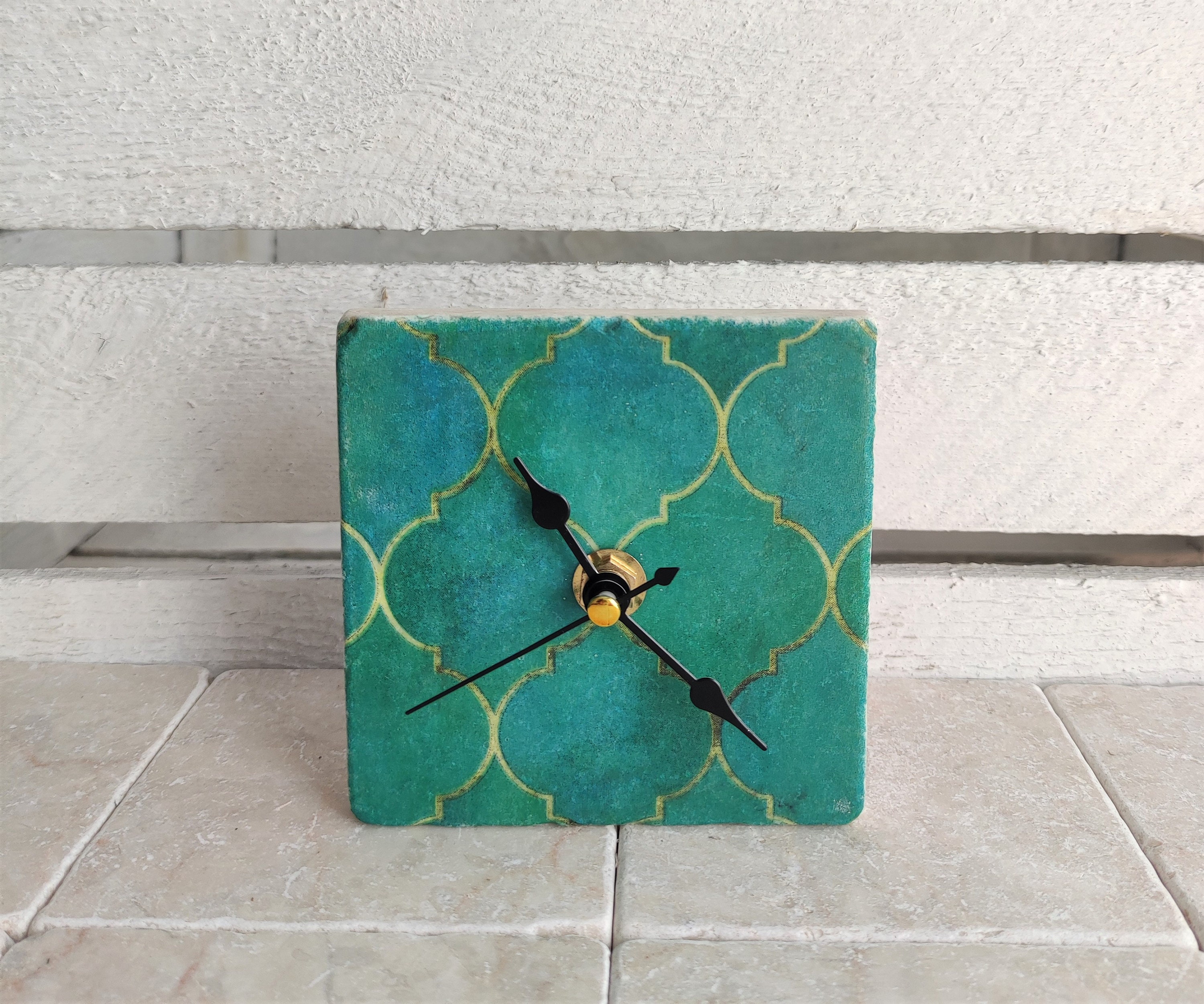 handmade-marble-tile-clock-with-oriental-motif-etsy-uk