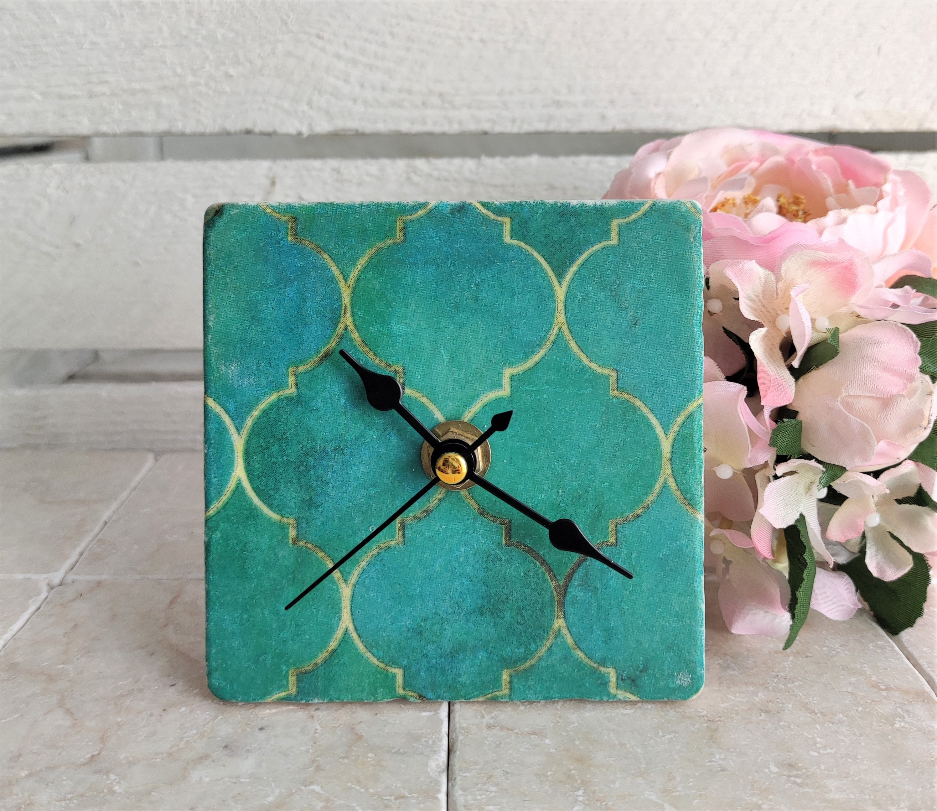 Handmade Marble Tile Clock With Oriental Motif Etsy UK