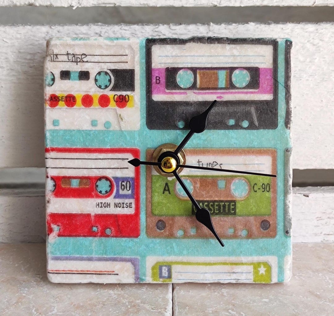 Handmade Marble Tile Clock With Cassettes From the 90s in Different ...