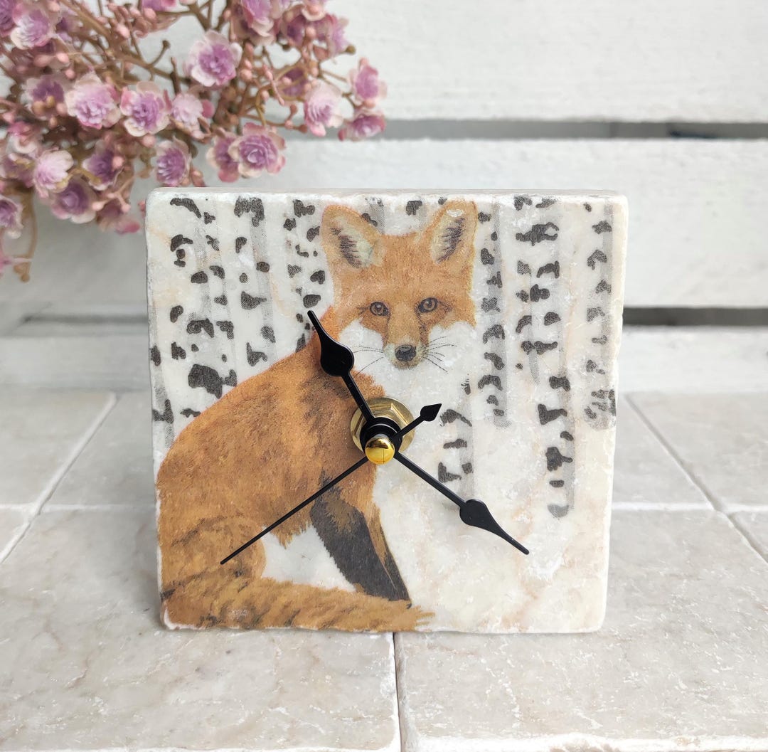 Handmade Marble Tile Clock With Fox Motif - Etsy