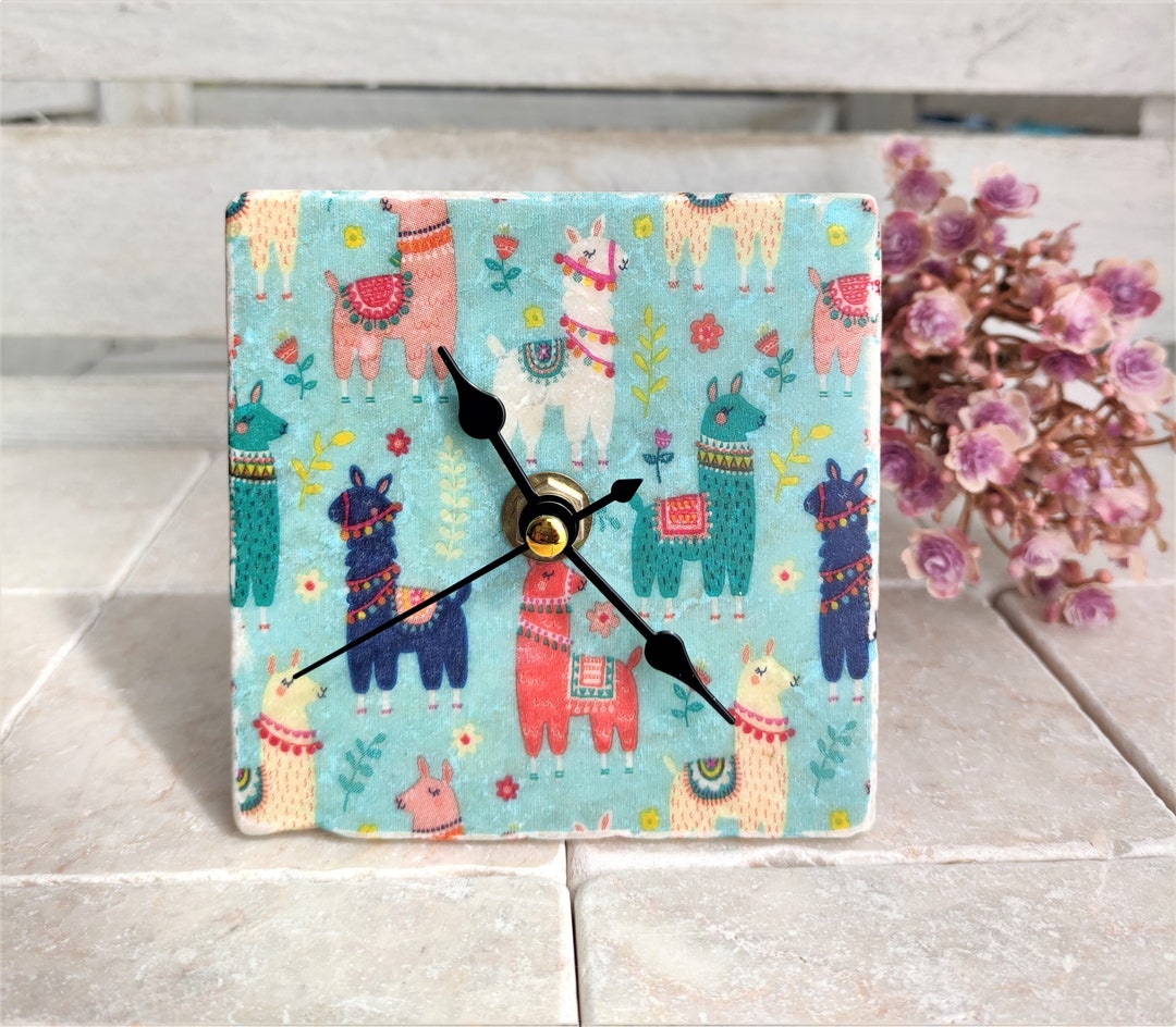 Handmade Marble Tile Clock With Llama Motif - Etsy