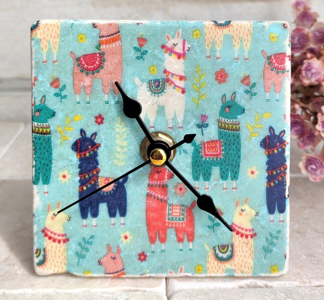 Handmade Marble Tile Clock With Llama Motif - Etsy