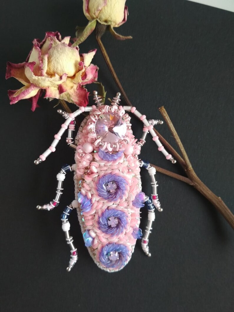 Handmade pink cockroach brooch | Etsy