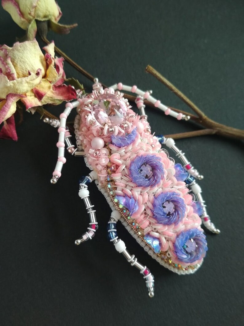 Handmade pink cockroach brooch | Etsy