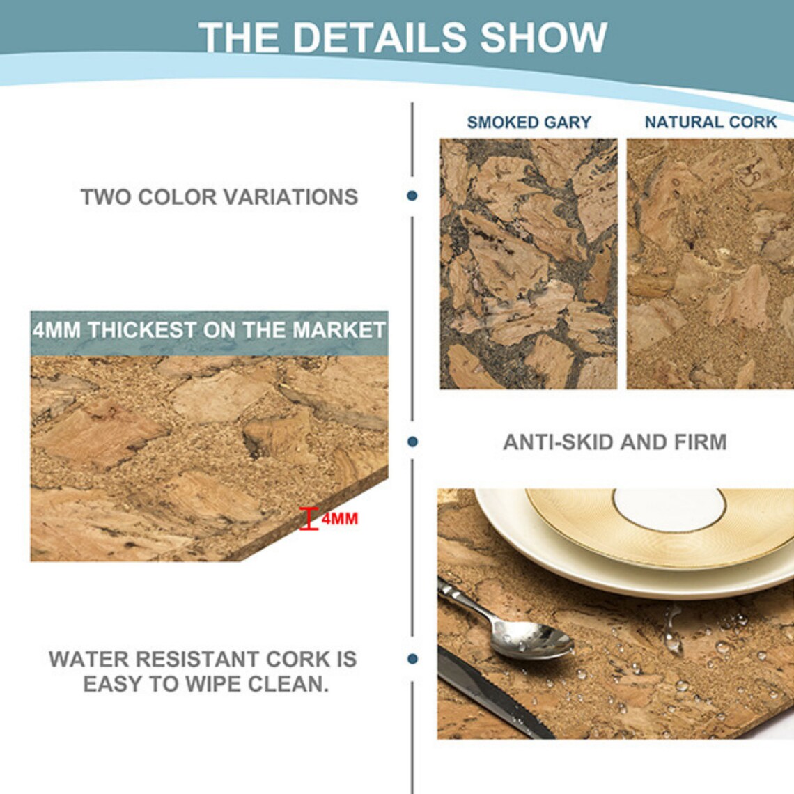 Smoked Cork Table Placemats Set of 4 Rectangle-17x12 4mm - Etsy