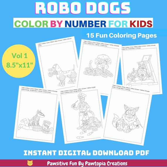 Color by Number Printables for Kids robot Themed - Etsy
