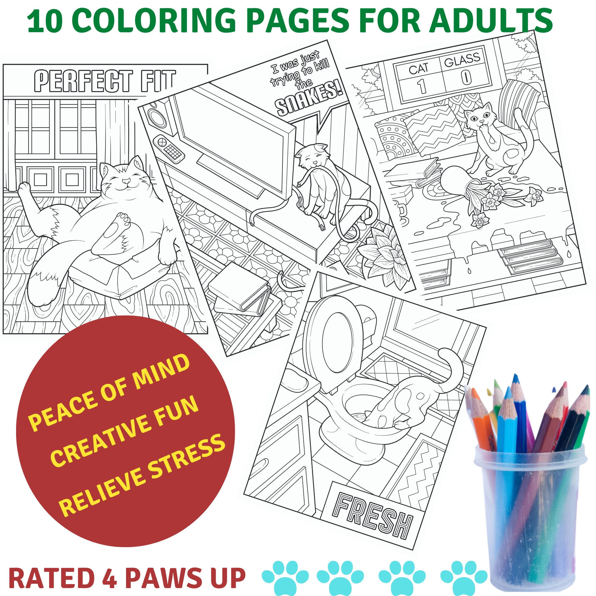 Printable Cat Coloring Pages for Adults | Adults Stress Anxiety Relief ...