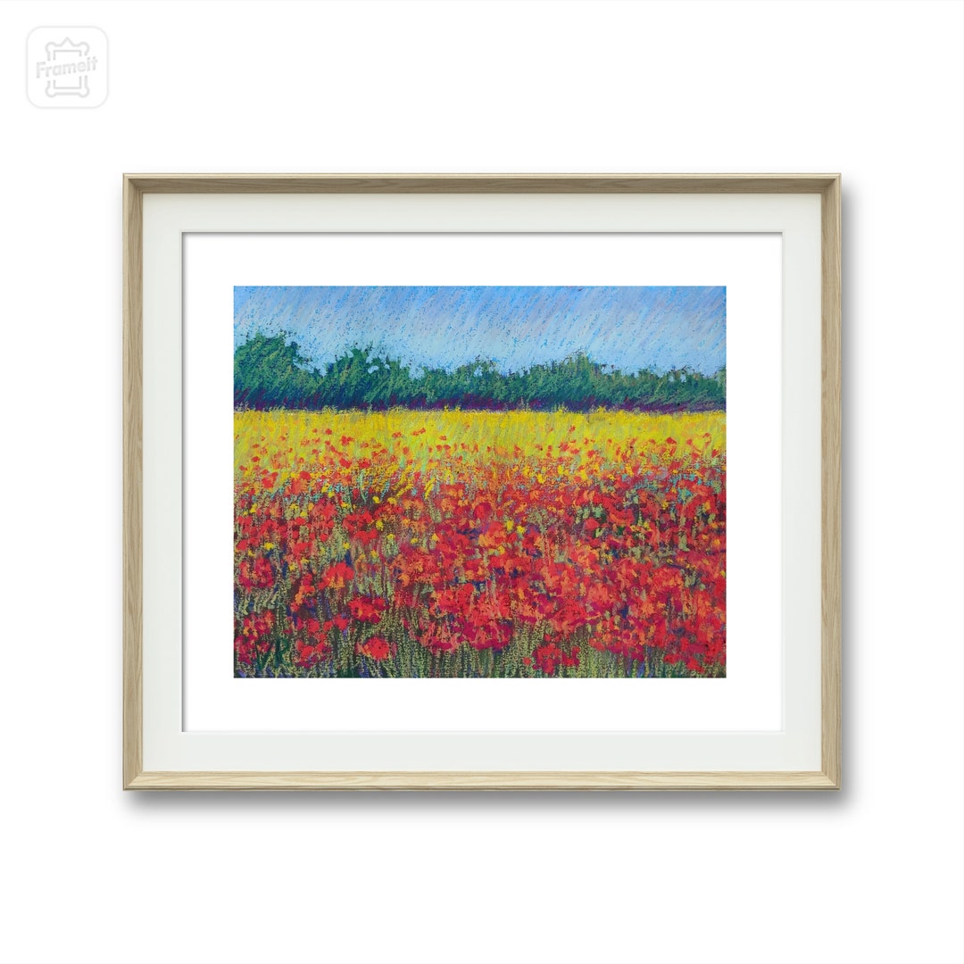 Poppy Field, Oil Pastel Painting - Etsy