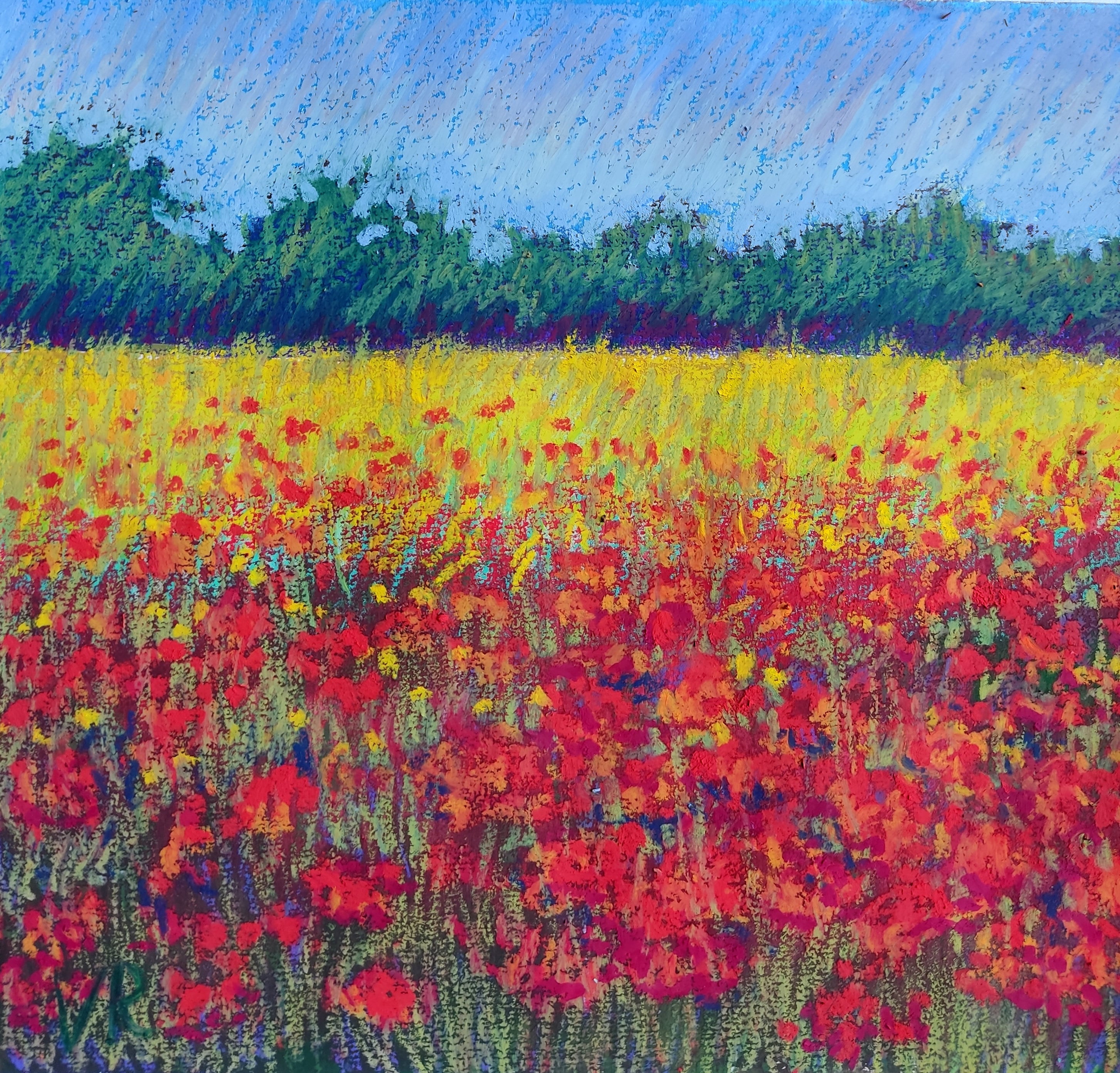 Poppy Field, Oil Pastel Painting - Etsy