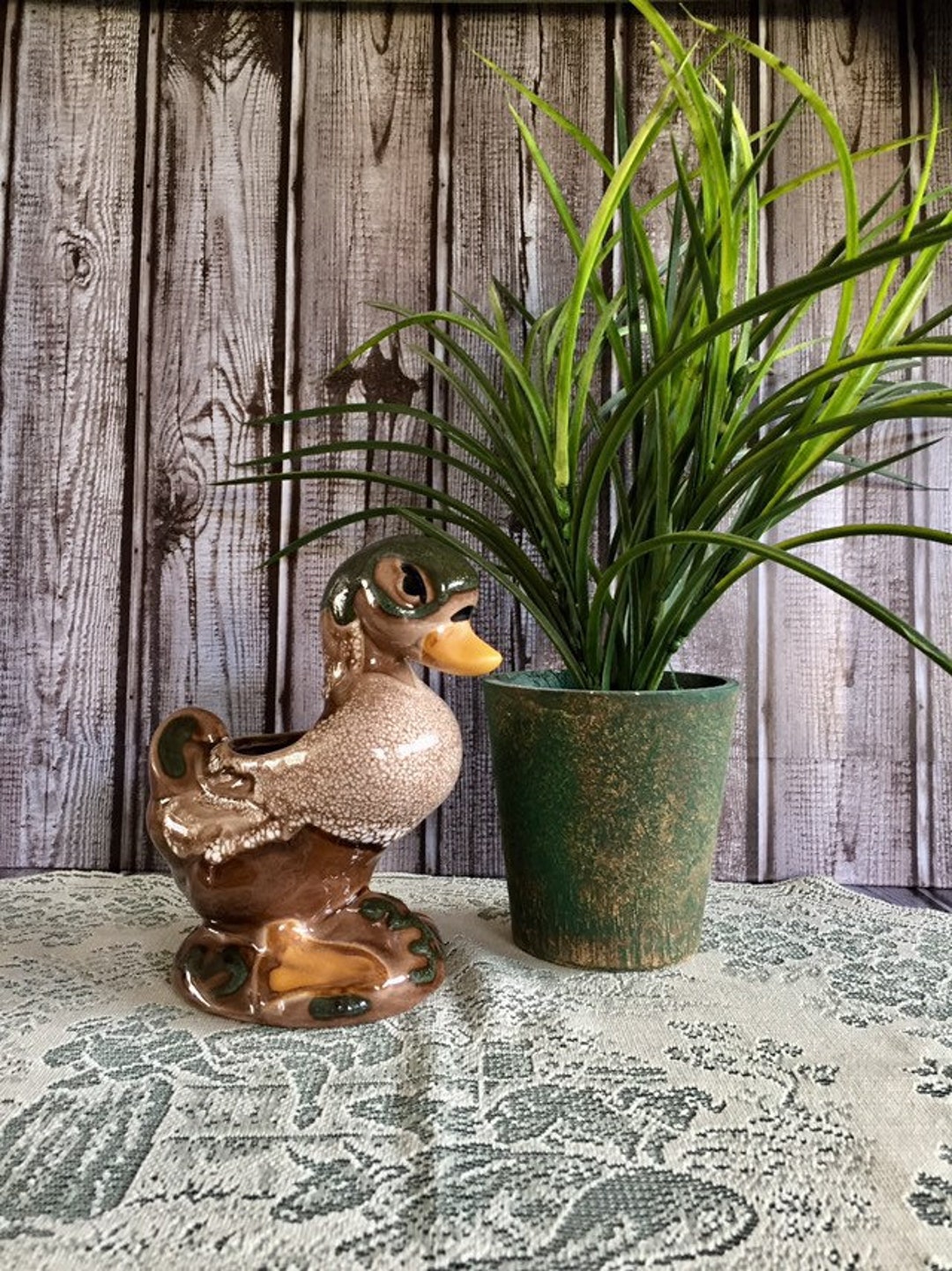 Vintage Shiny Glazed Ceramic Mallard Duck Planter - Etsy