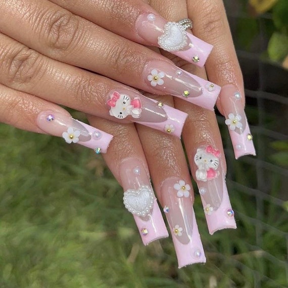 Hello Kitty Acrylic Nails With Bows