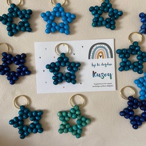 Wooden Star Beaded Keychain for Baby Boy, Boho Boy Baby Shower Favors ...