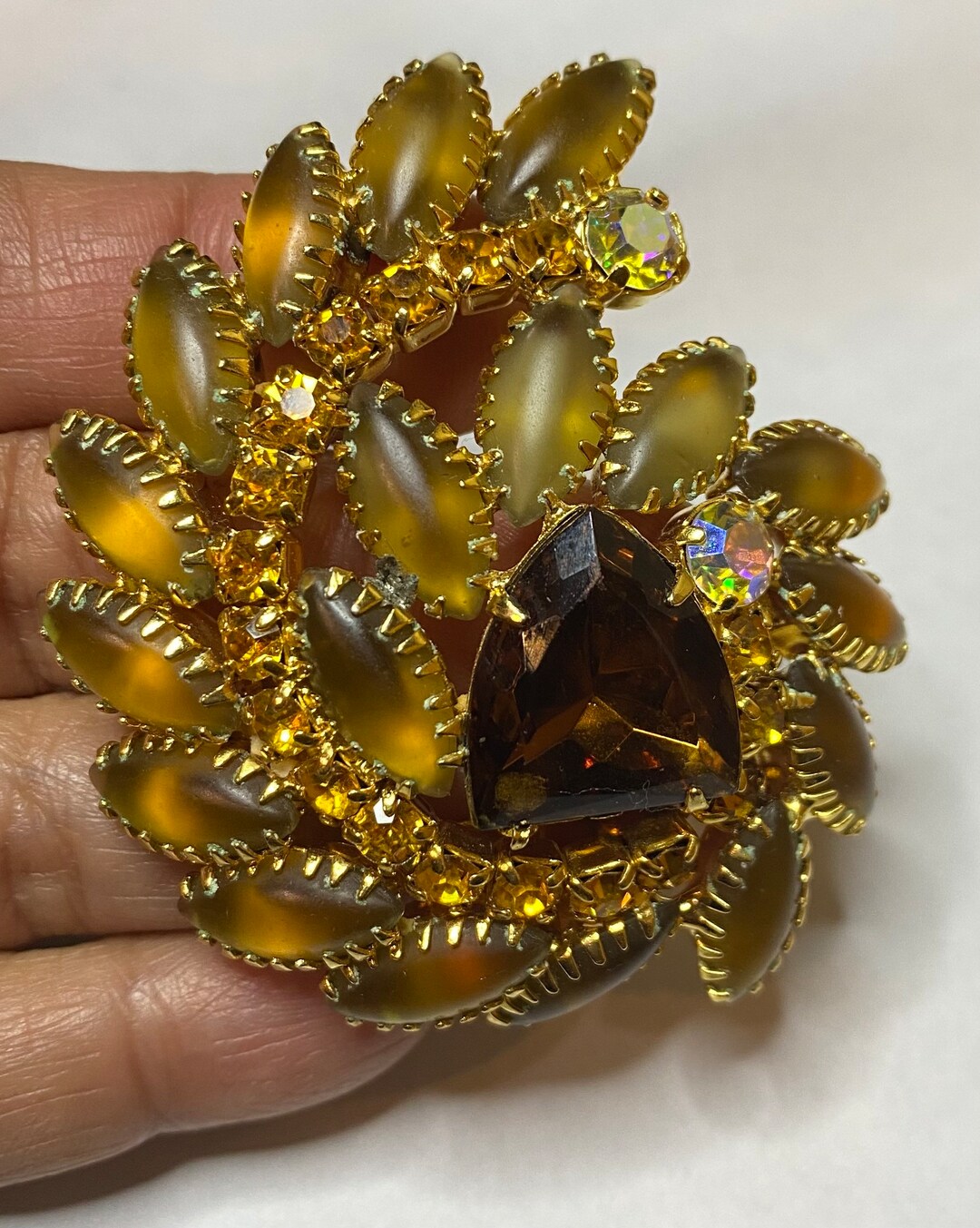 Vintage Juliana Like Amber Topaz Color and Amber Rhinestones Brooch - Etsy