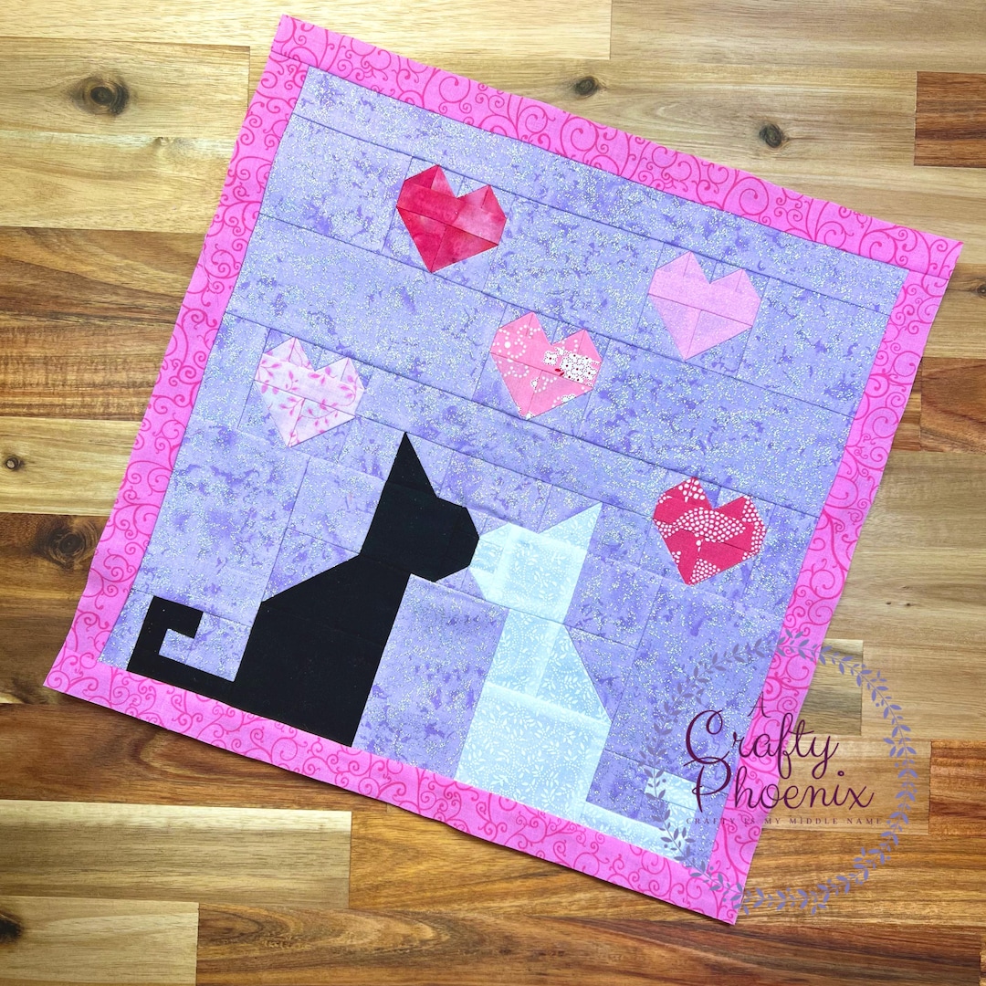 Cats in Love Mini Quilt PDF Pattern: Scrap Fabric Project (digital ...