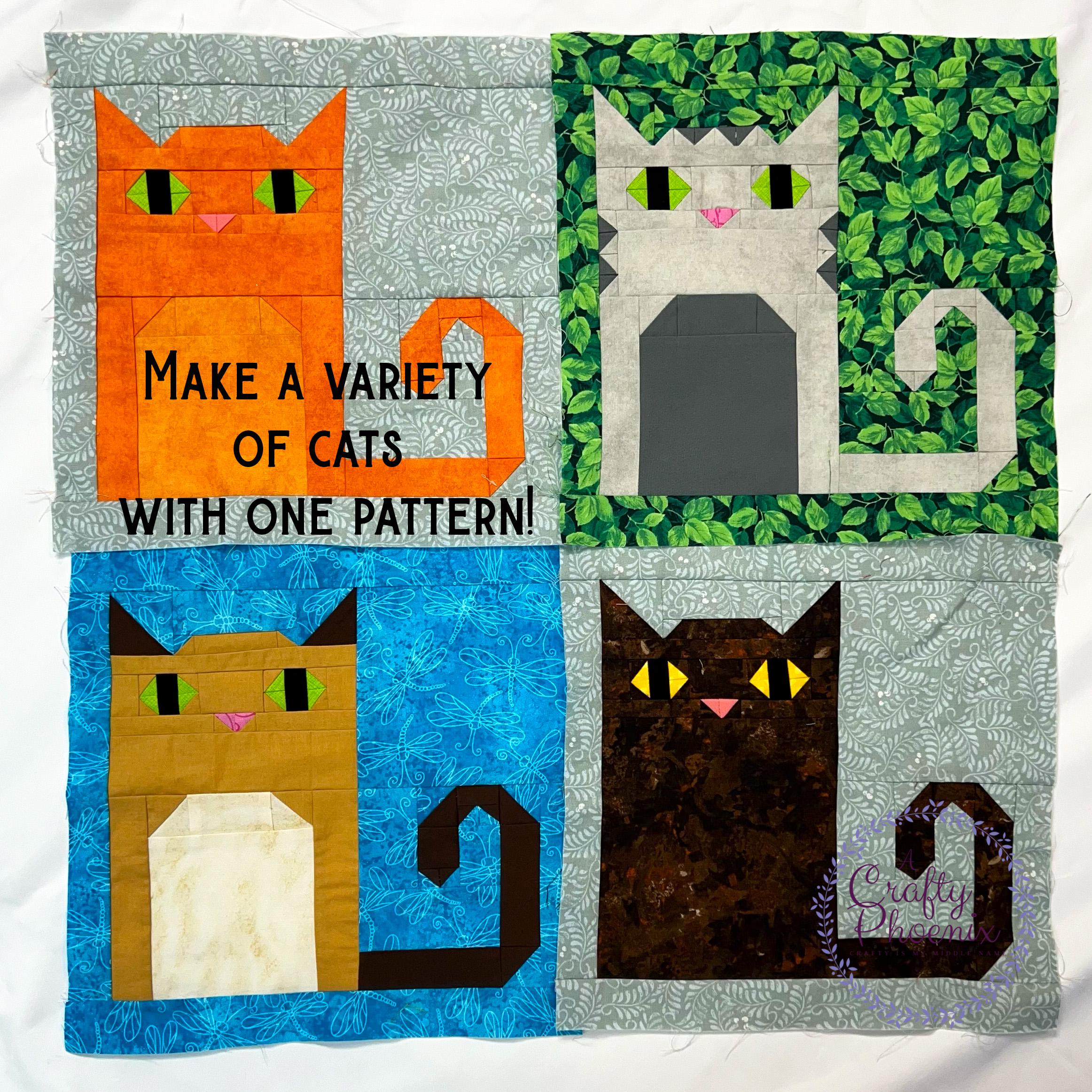 Cat Block PDF Pattern for Mini Quilts, Scrap Fabric Pattern ...