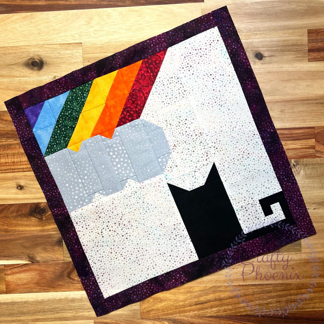 Rainbow Cat Quilt Block PDF Pattern: Scrap Fabric Mini Quilt (digital ...