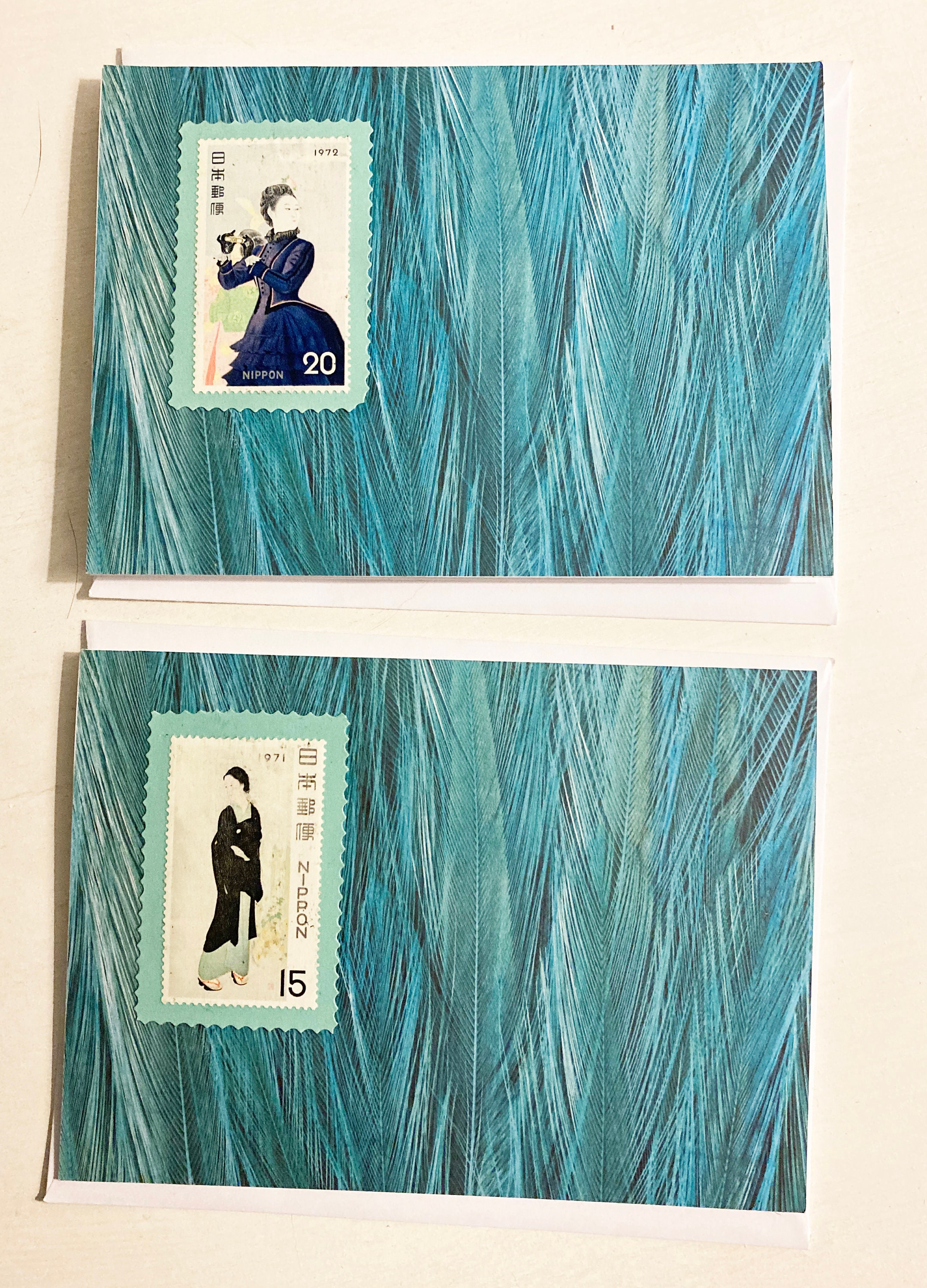 Set of Two Blank Cards With Japanese Stamps of Women - Etsy