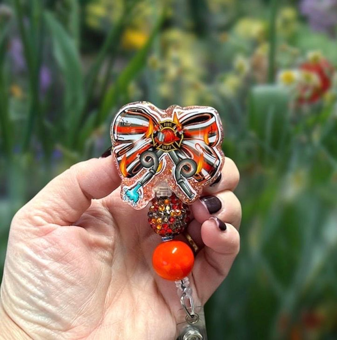 Firefighter Red Line Coquette Bow Badge Reel - Etsy