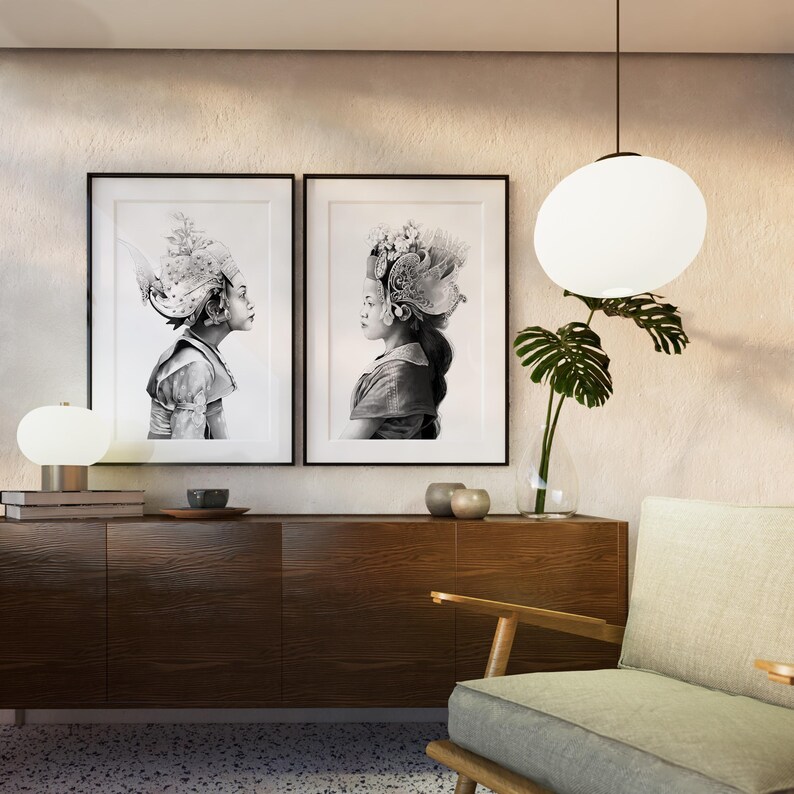Balinese Dancer Series Pair, Set of 2, Digital Monochromatic Art Print ...