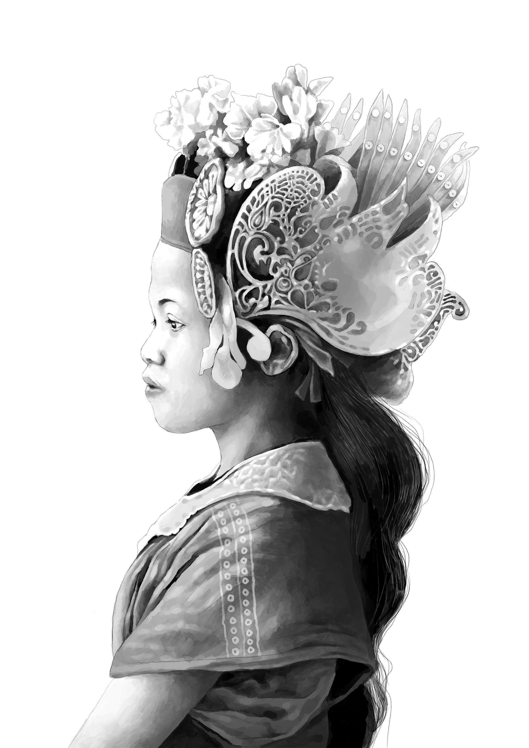 Balinese Dancer Series Pair, Set of 2, Digital Monochromatic Art Print ...