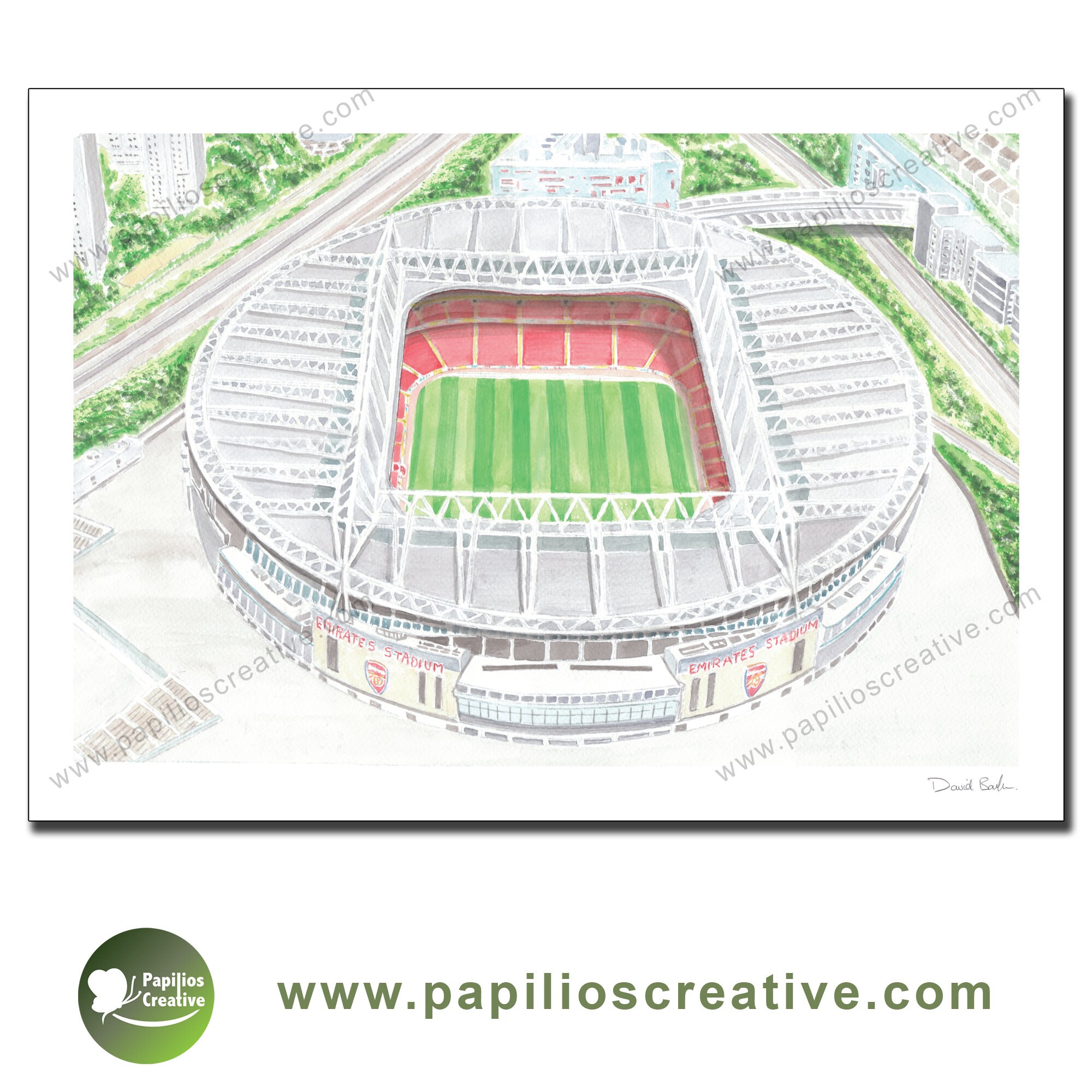Arsenal Football Club the Emirates Stadium Fine Art Watercolour Limited ...