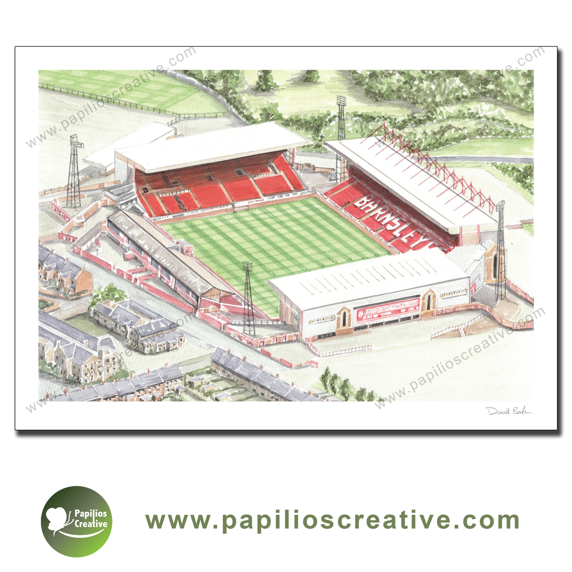 Barnsley Football Club Oakwell Stadium Fine Art Watercolour Limited ...