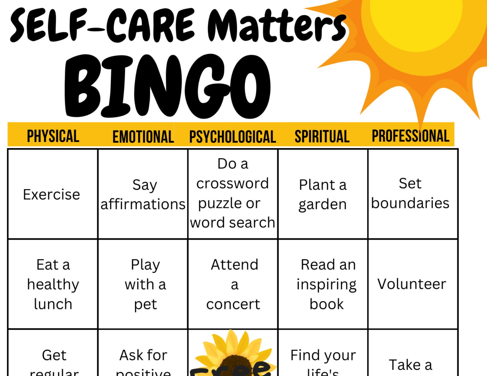 Self-care Matters BINGO - Etsy