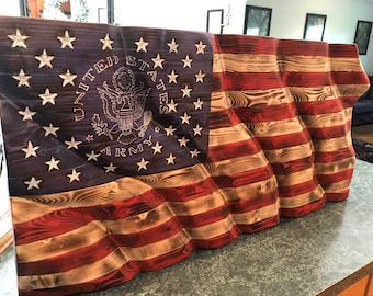 Hand-carved Wooden Draped Flag With Customizable Laser Etching - Etsy