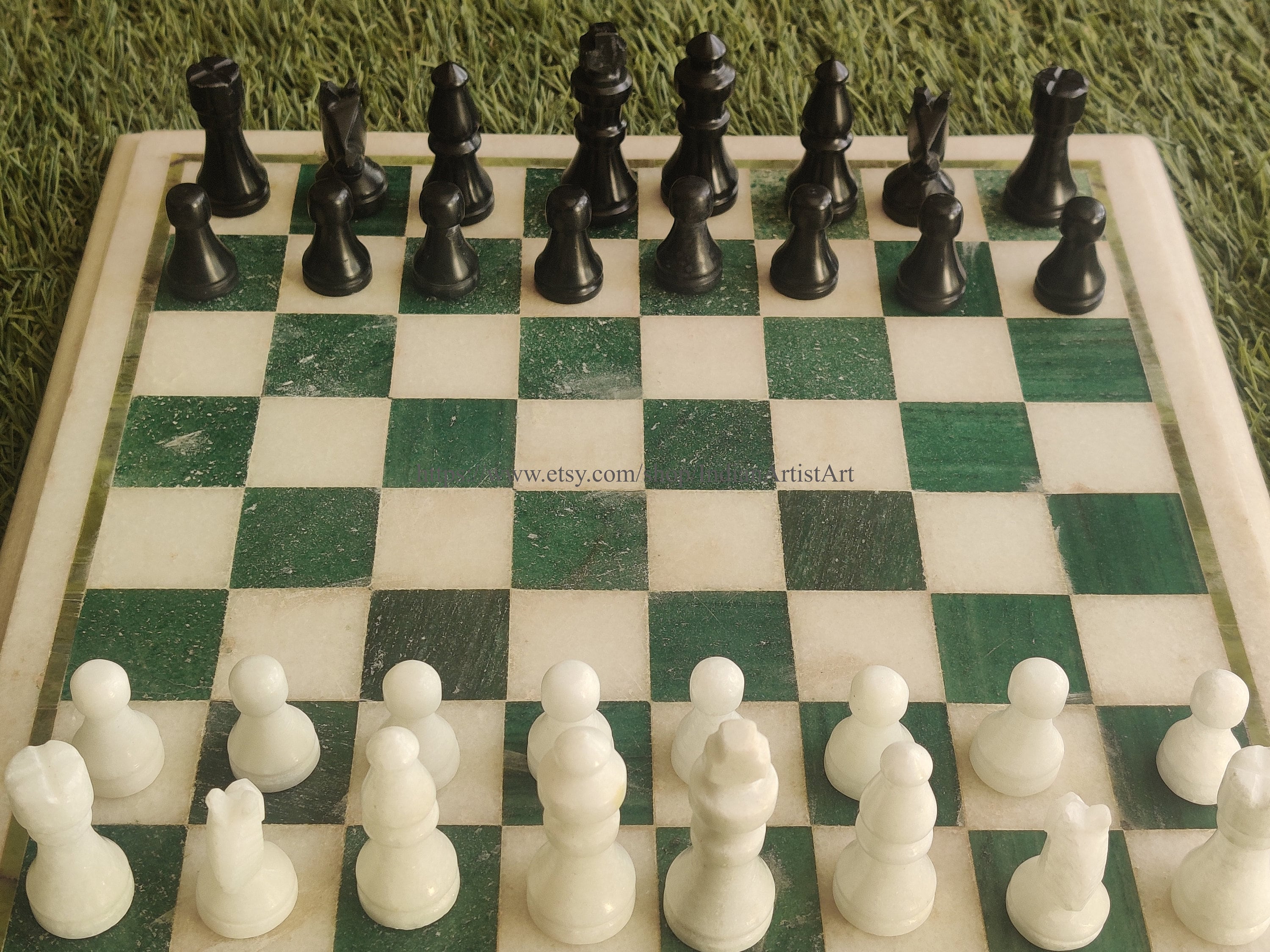 Green Onyx Chess Board White Marble Square Chess Table | Etsy