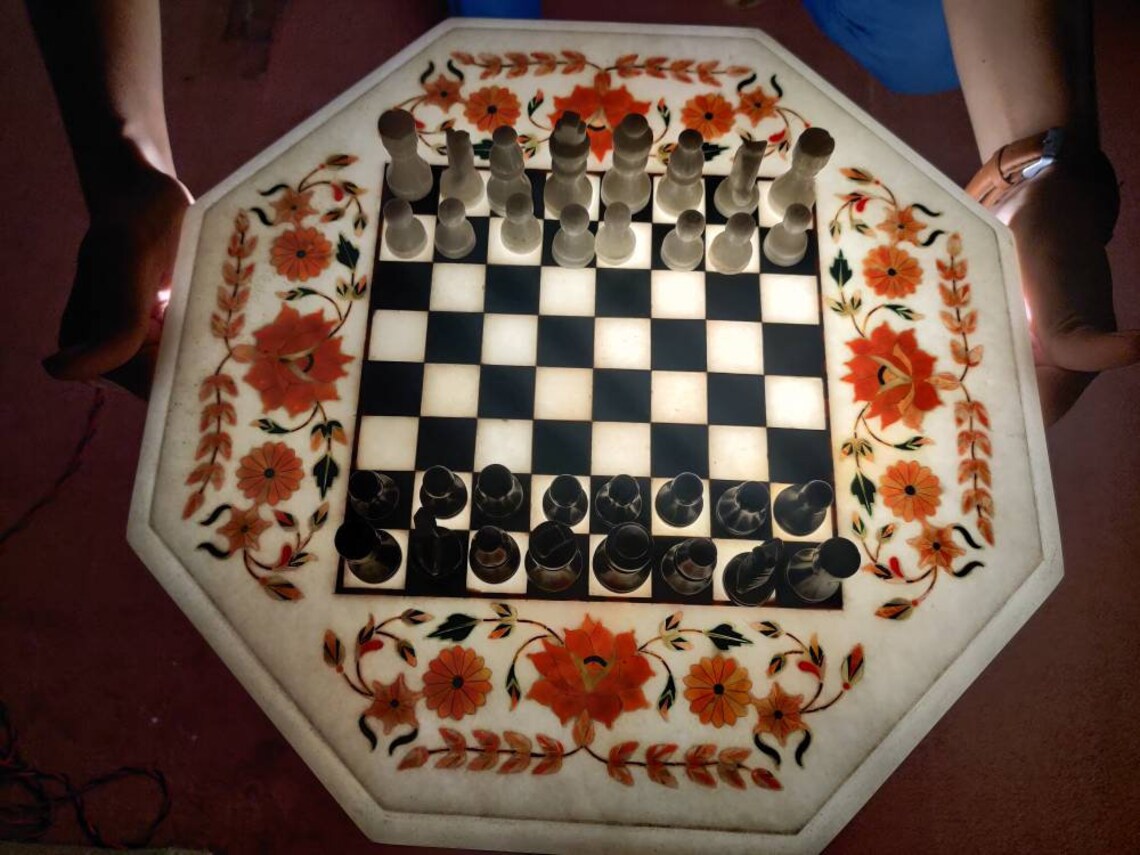 Queen Gambit Chess White Marble Chessboard Chess Table With - Etsy