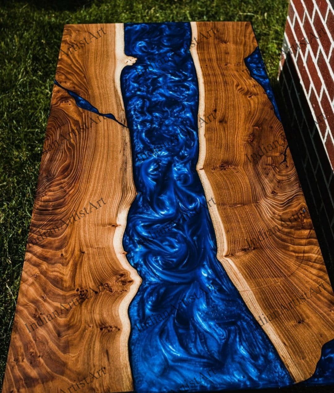 Wooden Epoxy Table / Blue Epoxy Resin Table Top / Table Top for Family ...