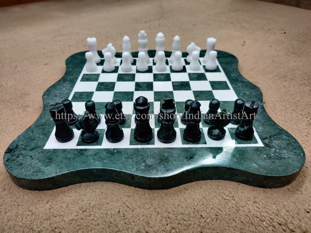 Green Marble Chess Set: Stone Tournament Game, Living Room Decor - Etsy