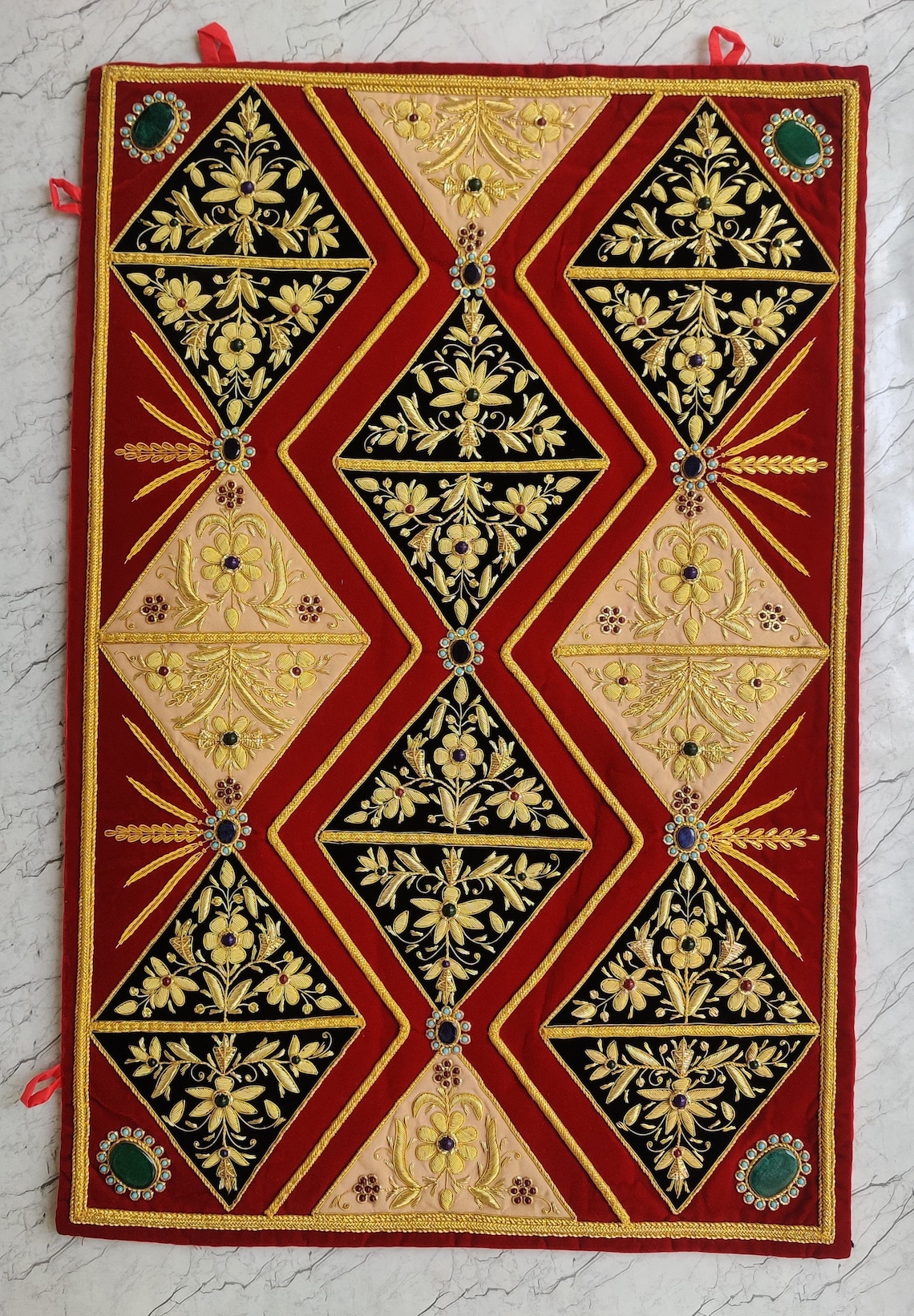 Hand Embroidered Silk Tapestry wall hanging art embellished by | Etsy