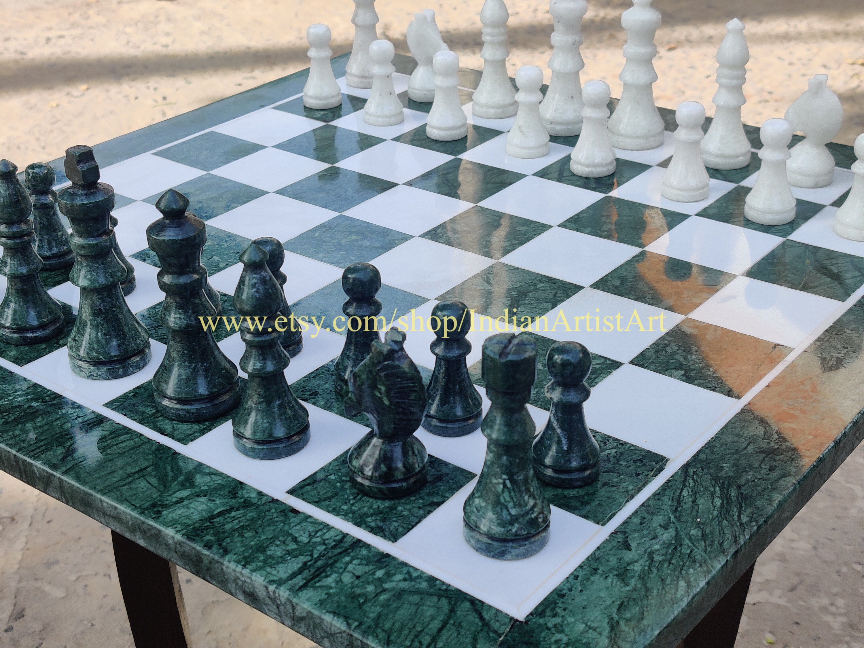 Green Marble Chess Set / Board Game / Handmade Chess Board - Etsy