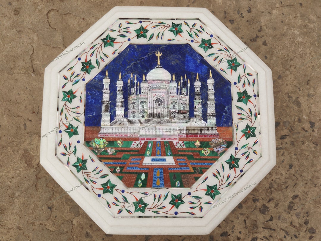 Coffee Table Top / Taj Mahal Design Marble Bed Side Table Top / Taj ...