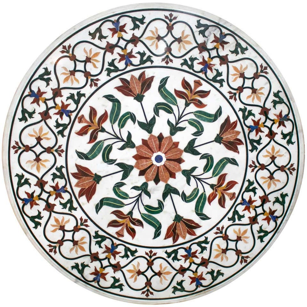 Coffee Table, White Marble Inlay Art, Taj Mahal Design Inlay Art ...