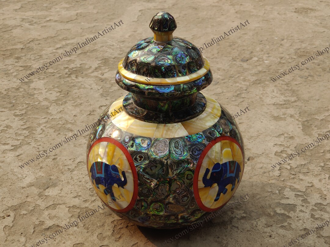 Abalone Shell Inlay Marble Pot: Handmade Elephant Design - Etsy