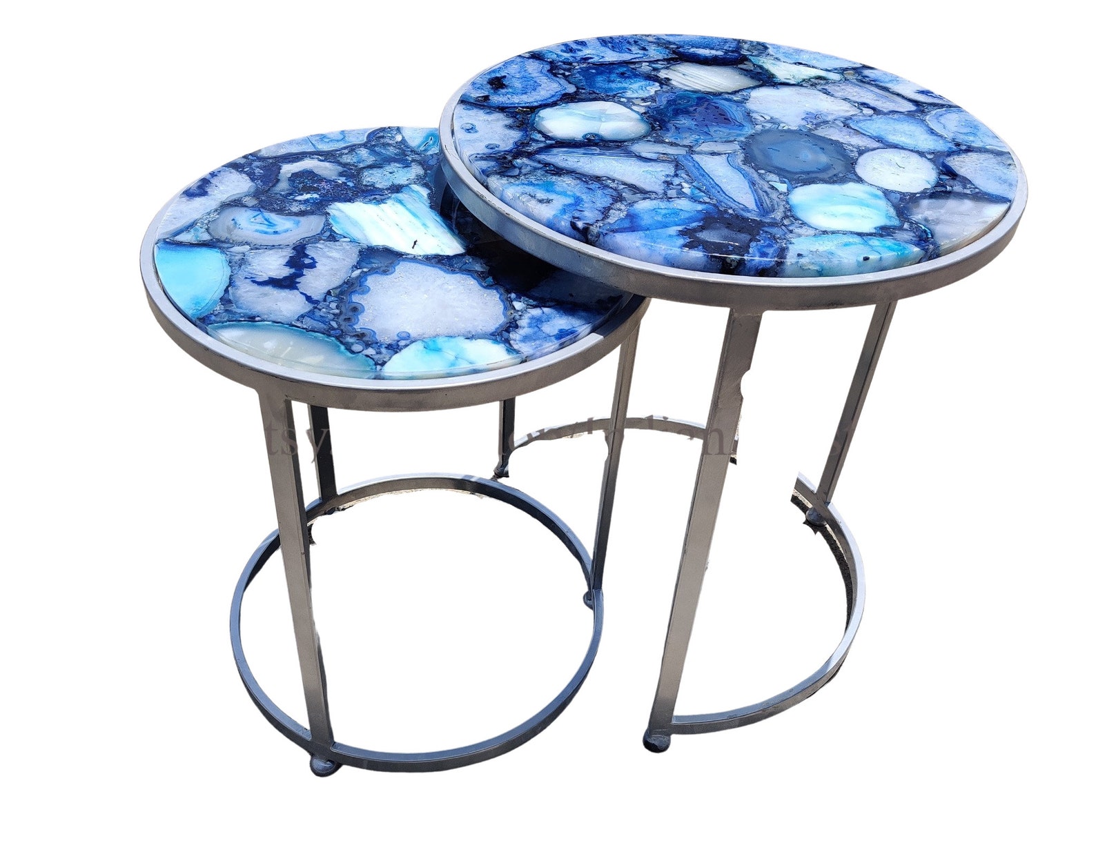 Blue Agate Nesting Table with wrought iron Stand Natural Hard | Etsy